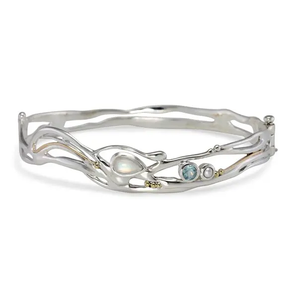 ISLA SILVER Moonstone, Topaz & Pearl Bangle - Blue/silver