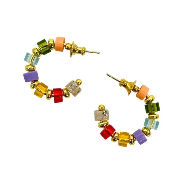 TOOLALLY Beaded Hoop Earrings - Yellow