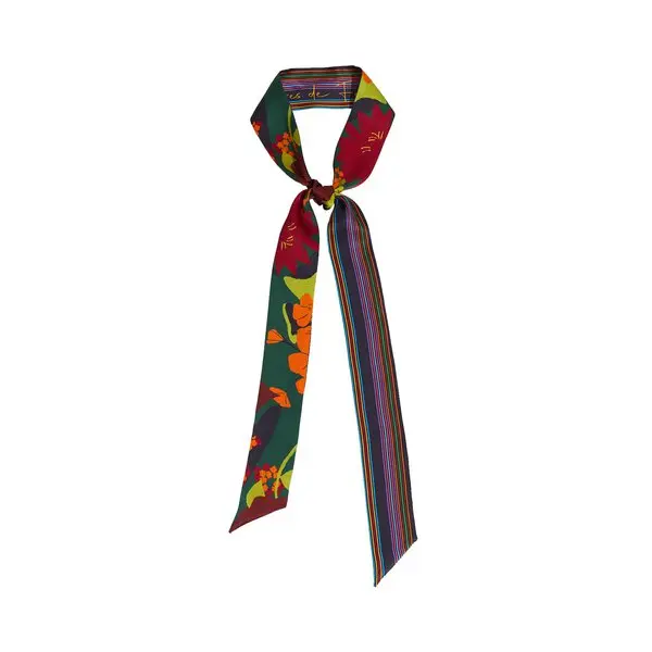 LOST PATTERN Frida X "frida's Garden" Silk Skinny Scarf - Purple