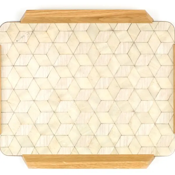 E. INDER DESIGNS Grey / Green Large Tray In Geometric Scandinavian Style. Melamine Coated For Heat Resistance. Upcycled Wooden Handles - Grey/green