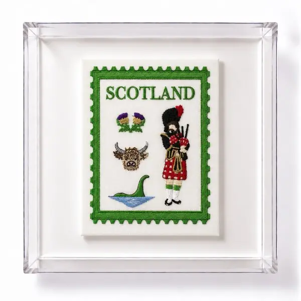 LILLY LOVES Embroidered Scotland Stamp Art - Green