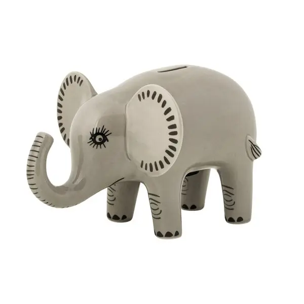 Hannah Turner Handmade Ceramic Elephant Money Box - Grey