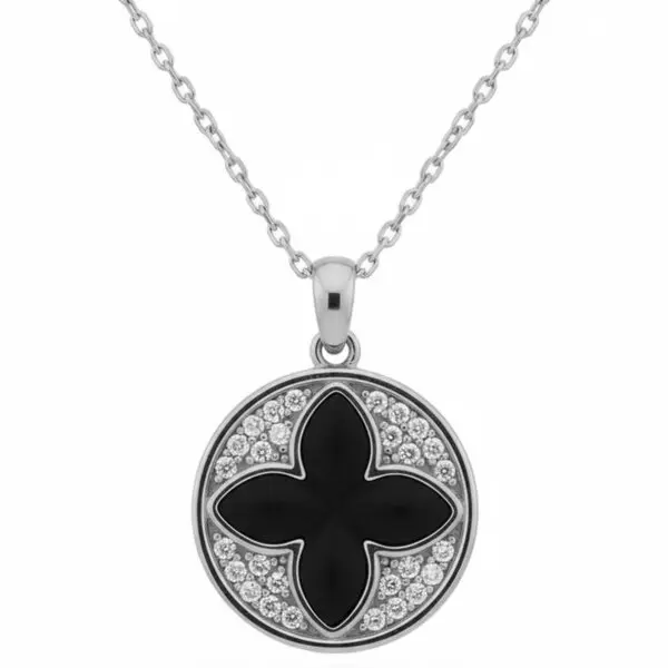 LATELITA Silver Florentine Clover Pendant Necklace - Silver/white/black