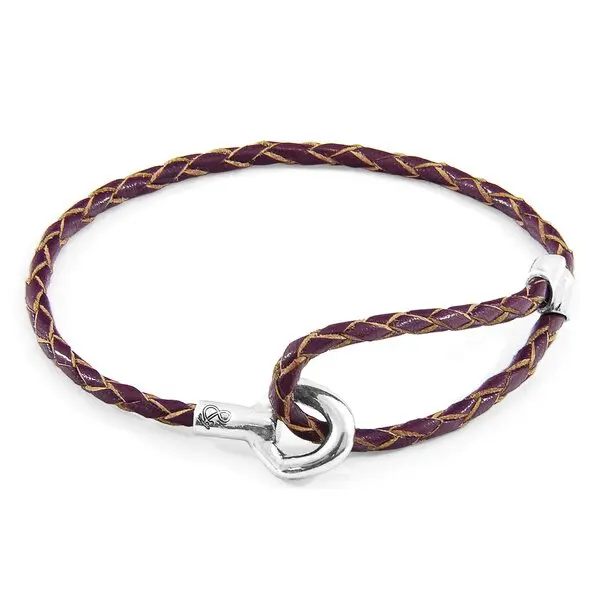 ANCHOR & CREW Blake Braided Leather Bracelet - Silver/purple