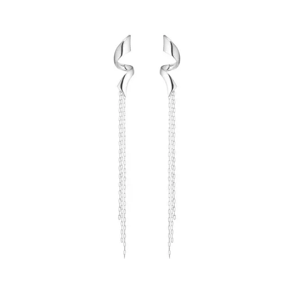 OW Swirl Chain Dangle Earrings - Silver