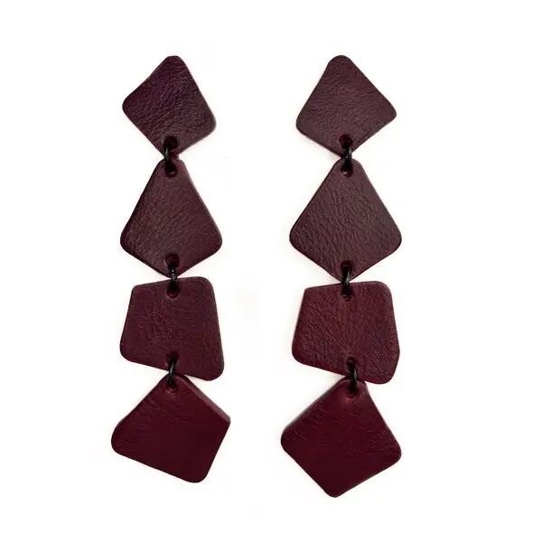 WAIWAI Geometric Cascade Leather Dangle Earrings - Red