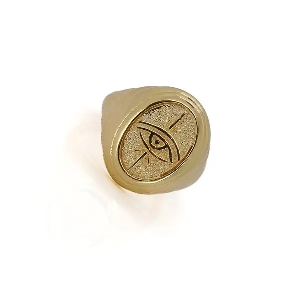 EBRU JEWELRY Vermeil Evil Eye Signet Adjustable Ring - Gold