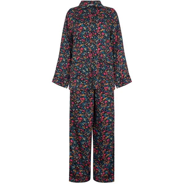 LILY AND LIONEL Evie Long Sleeve Deep Moon Floral Print Pyjama Set - Black