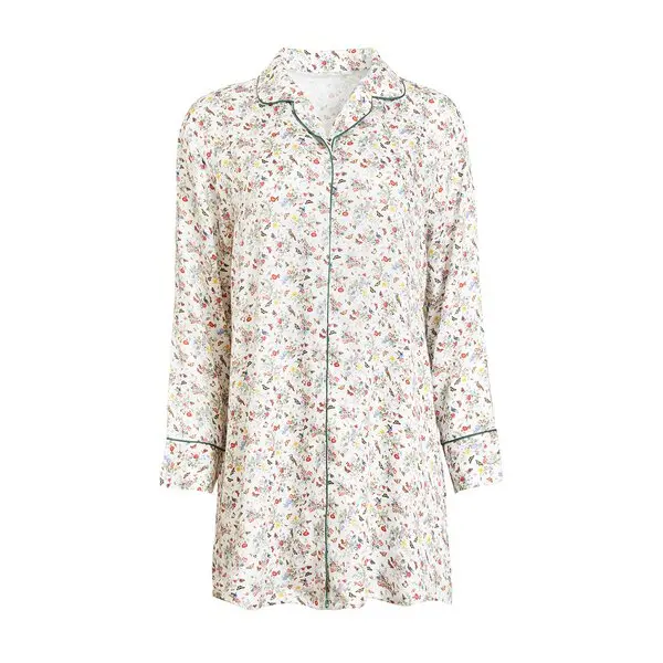 FABLE ENGLAND Fruity Floral Cream Night Shirt - White