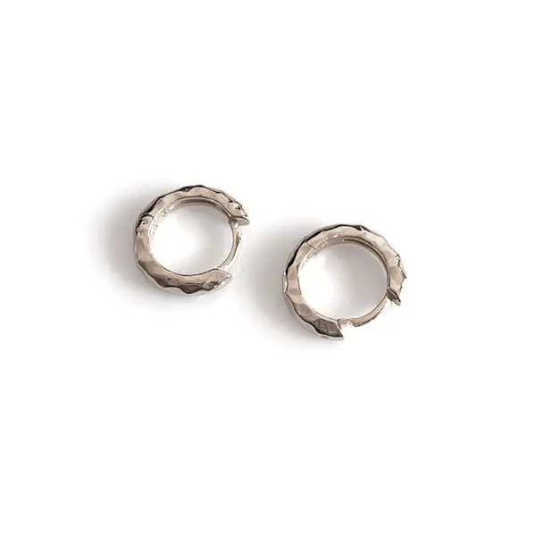 VICSTONENYC FINE JEWELRY Hammered Sterling Silver Huggie Earrings - White