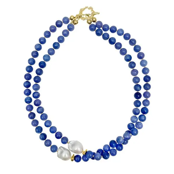 FARRA Jade And Baroque Pearl Layered Necklace - Blue