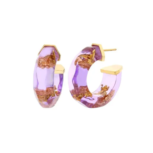 GOLD & HONEY Purple Faceted Huggie Hoop Earrings - Purple/gold