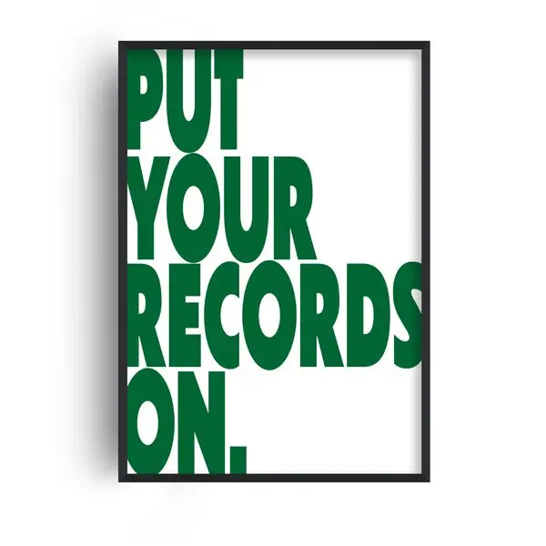 FANCLUB Put Your Records On Retro Music Retro Music Art Print A2 - Green