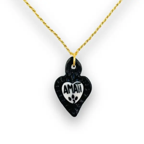 Tiké Jewels Sacred Heart Amati Porcelain Pendant Necklace - Black