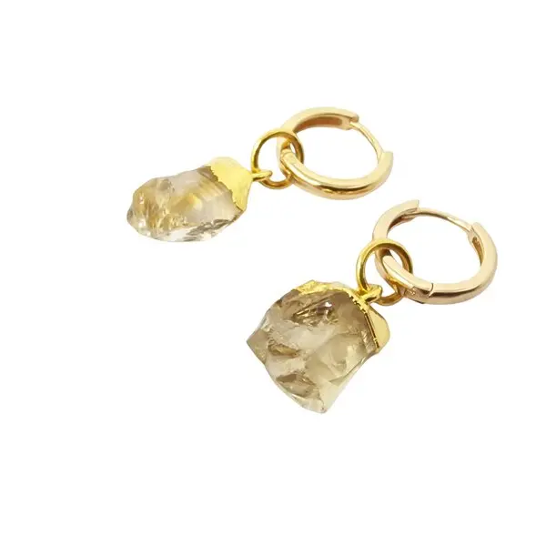 HARFI Raw Citrine Huggie Earrings - Gold