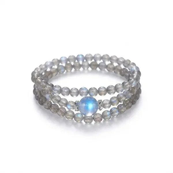 ORMIRO Selene Moonstone & Aquamarine Wrap Bracelet - Blue/gray