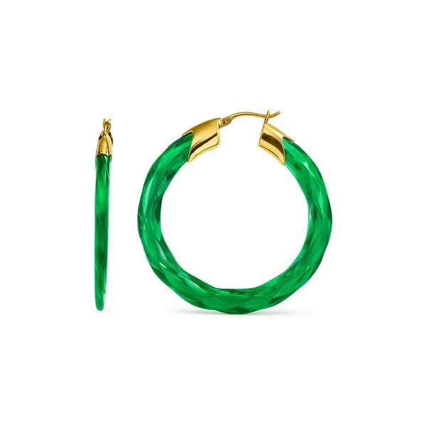 GOLD & HONEY Emerald Swirl Twist Lucite Hoop Earrings - Green/gold