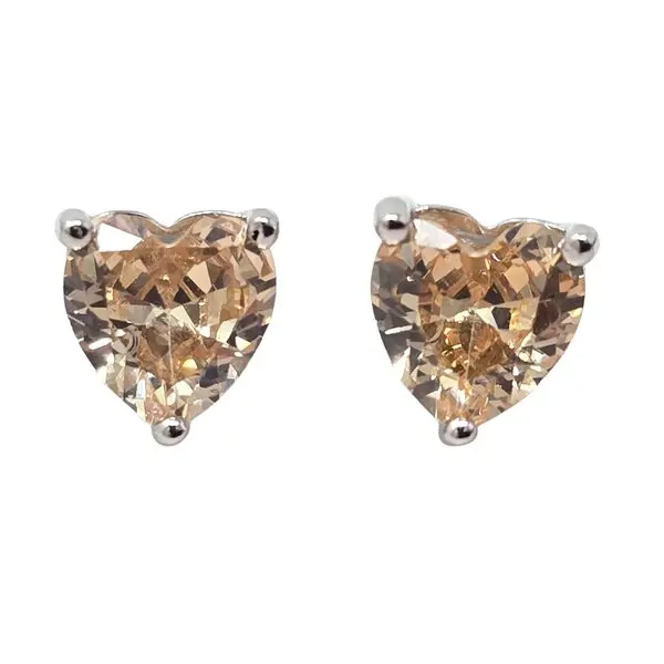 HARFI Citrine Heart Cubic Zirconia Sterling Silver Stud Earrings - Orange/silver