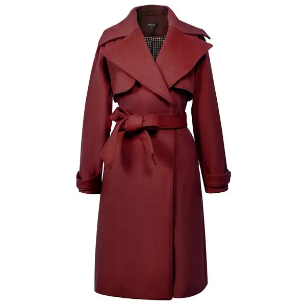SMART AND JOY Shoulder Flaps Woolen Coat - Red