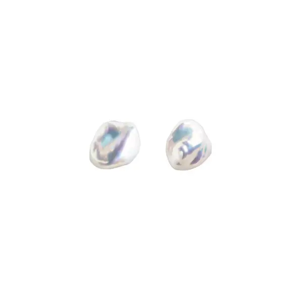 ORA PEARLS Mermaid Keshi Pearl Stud Earrings - Silver/white