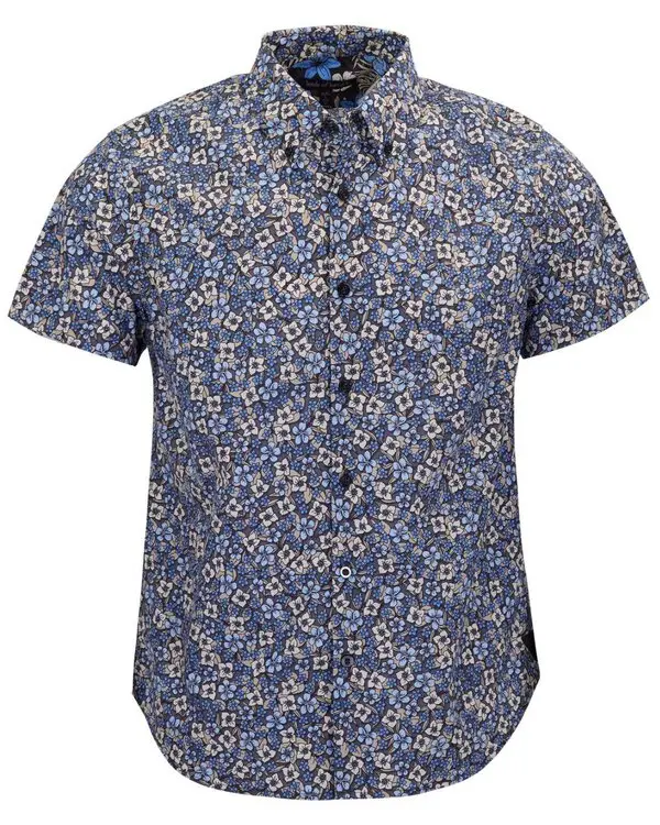 LORDS OF HARLECH Tim Floral Field Printed Button Up Shirt - Black
