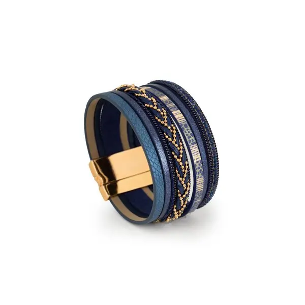 Saachi Braided Leather Multi Strand Bracelet - Blue