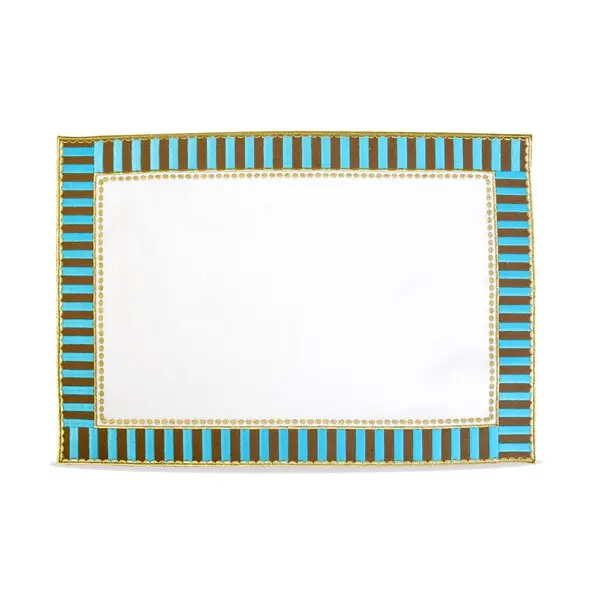 GELIVING Blue / Grey Blue Checkered Cloth Placemat Set Of Two Gold Embroidered Blue & Gold Checkers Placemat - Blue/grey