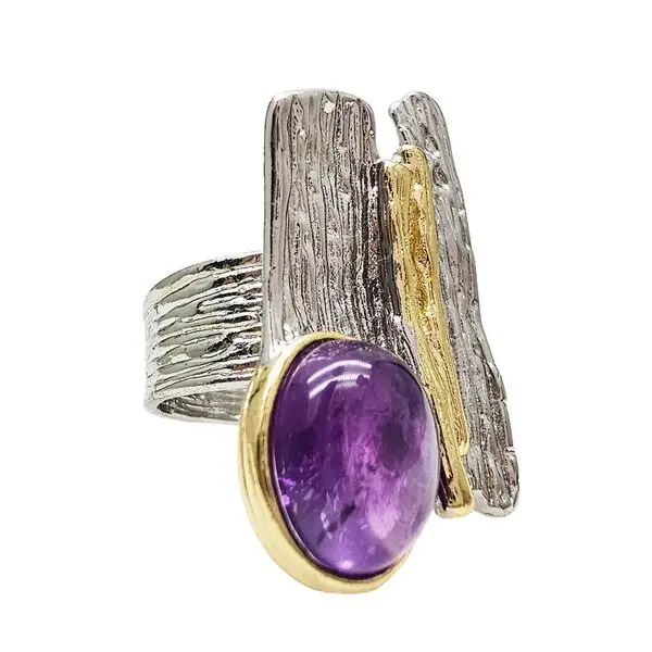 FARRA Amethyst Stone Statement Ring - Purple