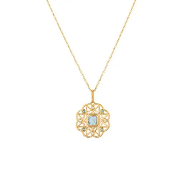 LULU B LONDON Topaz Gemstone Flower Necklace - Blue