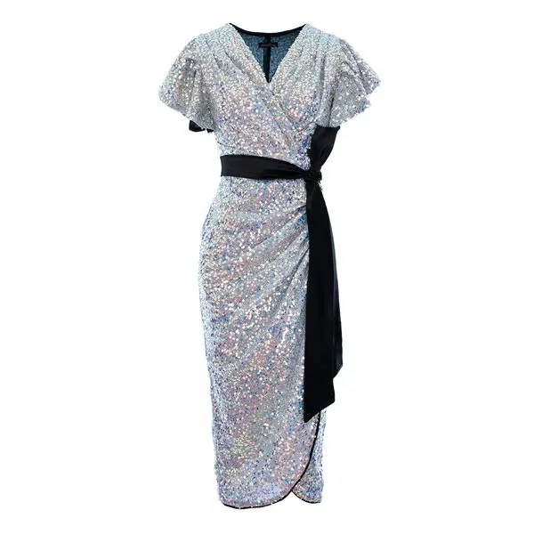 CONCEPT A TROIS Sequin Embellished Midi Wrap Dress