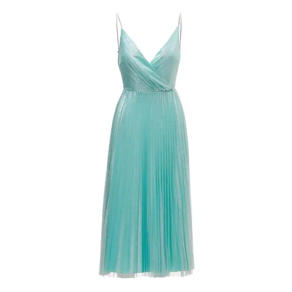 NISSA Pleated Tulle Midi Dress
