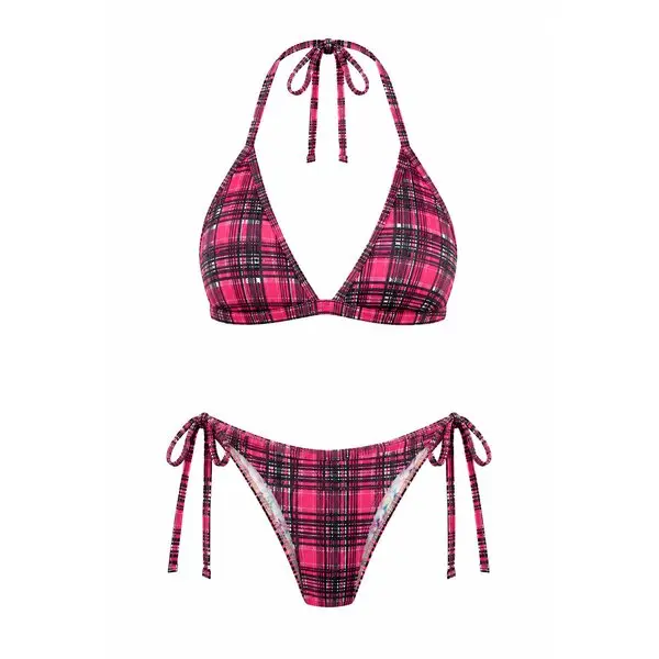 MAUI X LOLITA Kelly Reversible Plaid Triangle Bikini - Red