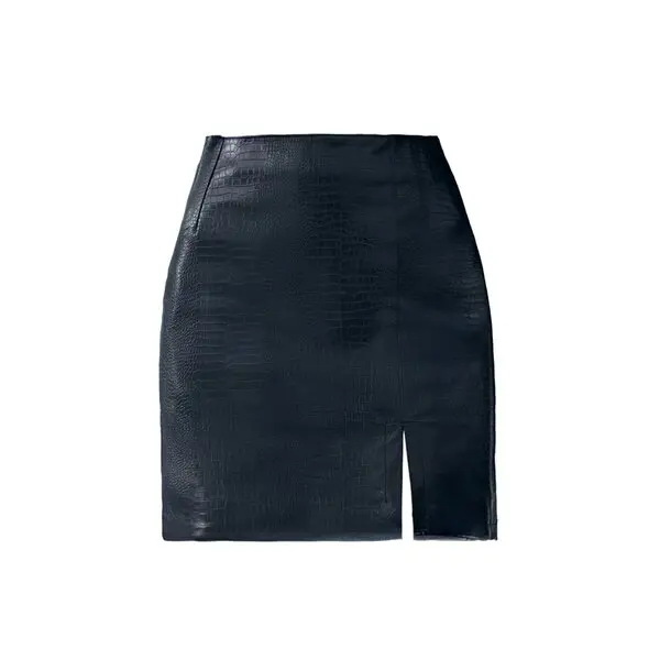 ATS THE LABEL Tess Croc Embossed Leather Mini Skirt - Black
