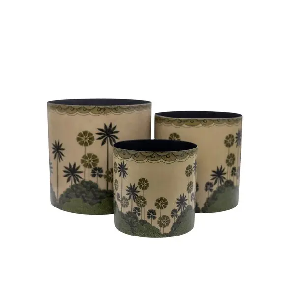 NILA PARMAR DESIGNS Palm Leaf Vase Set -set Of 3 - Green
