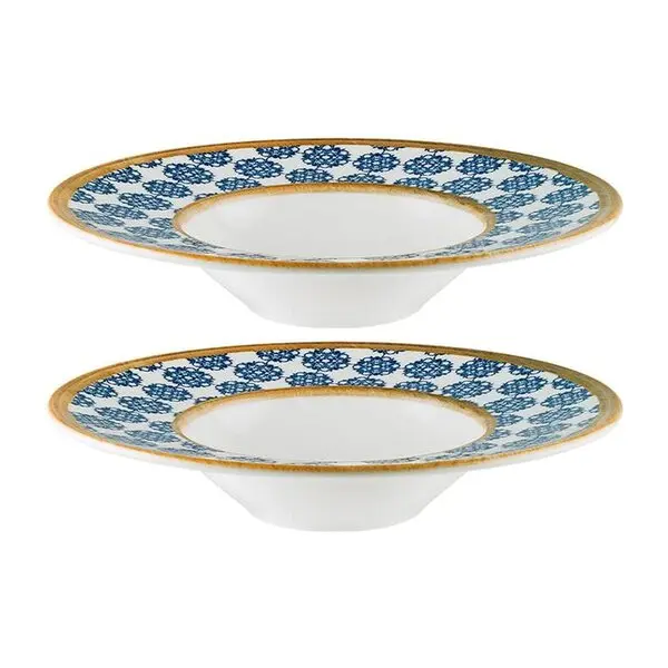 Turgla Home Blue / White Calif Round Decorated Porcelain Pasta Bowl Set Of Two - Blue/white