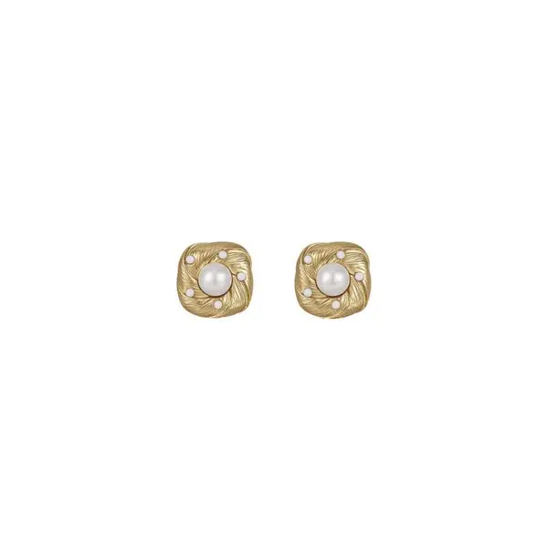 RETRO CHIC Gold / White Canary Ear Stud - Gold/white