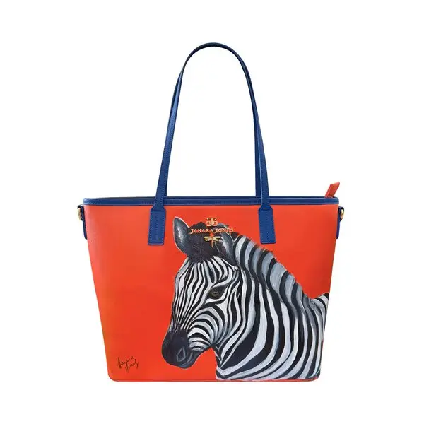 JANARA JONES Hand-painted Zebra Tote Bag