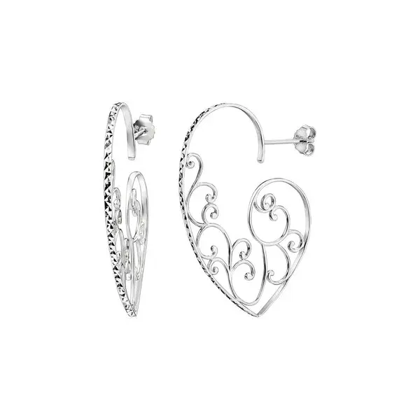 GOLD & HONEY Filigree Heart Hoop Earrings - Silver