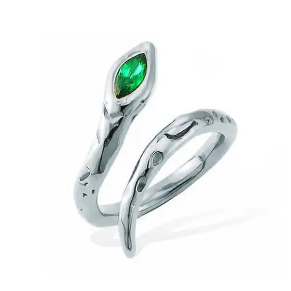 SHADED THE LABEL Serpent Emerald Crystal Sterling Ring - Silver