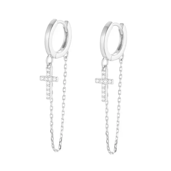 KAMARIA Cross Chain Huggie Earrings - Silver