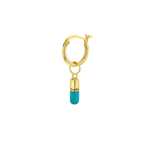 TRUE ROCKS Mini Pill Charm Hoop Earring - Blue/gold