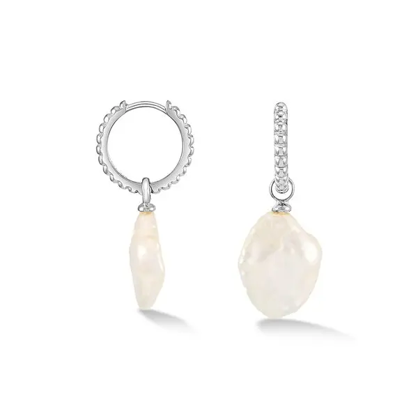 DOWER & HALL Single Nomad Keshi Luna Pearl Hoop Earring - Silver