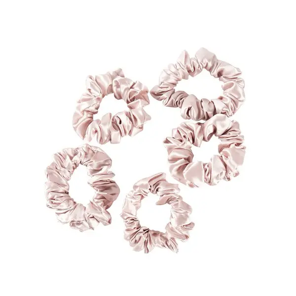SOFT STROKES SILK Pure Mulberry Silk Scrunchie Set Of Five - Pink