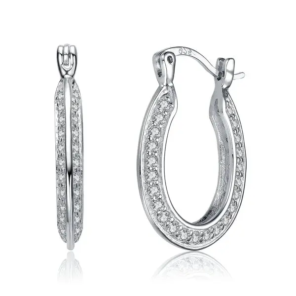GENEVIVE Cléo Horseshoe Hoop Earrings - White/silver