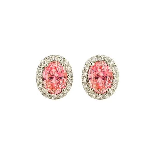 JUVETTI  Padparadscha Sapphire And Diamond Halo Earrings - Orange/pink/silver
