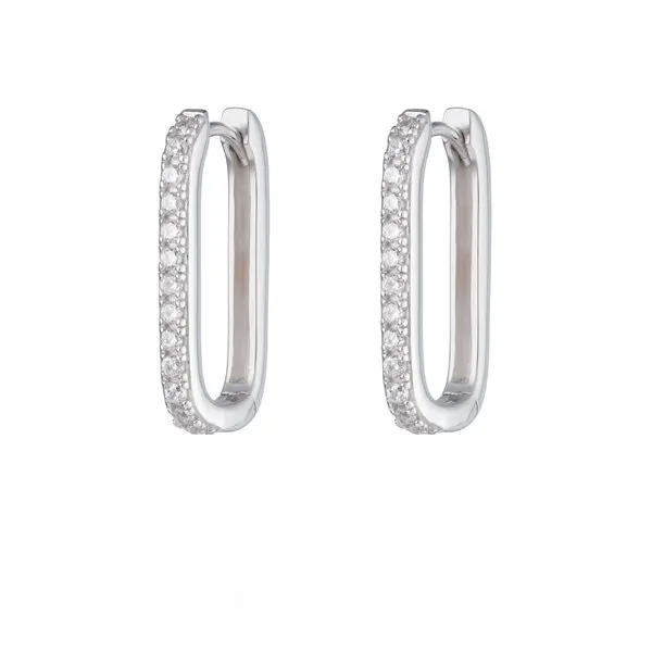 SCREAM PRETTY Oval Huggie Hoop Earrings With Clear Stones - Silver