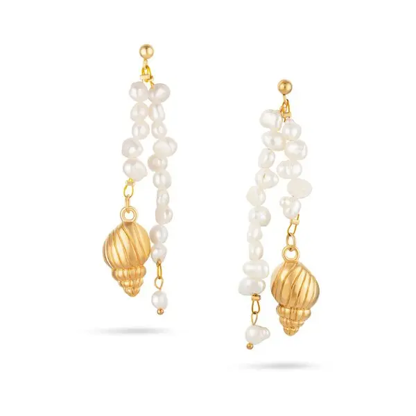 ARCTIC FOX & CO. Ariel String Of Pearls Shell Drop Earrings - Gold/white