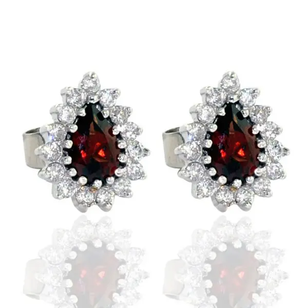 ARTISAN 14k White Gold Garnet And Diamond Stud Earrings