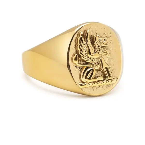 NIALAYA JEWELRY Stainless Steel Lion Crest Ring With Plating - Gold