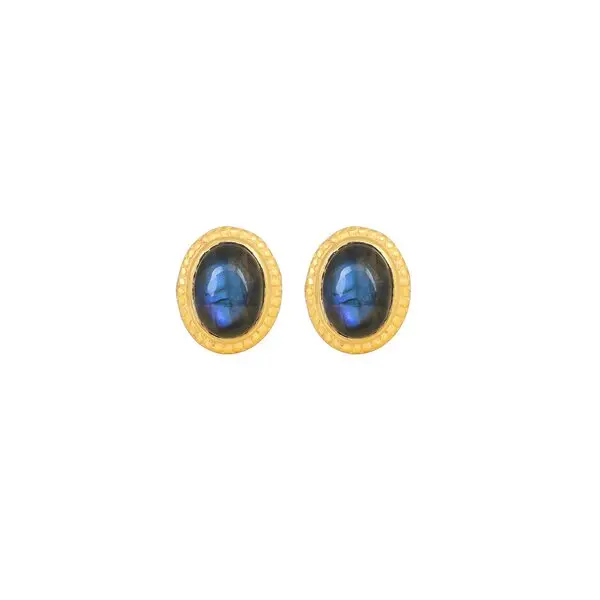 OPIUM JEWELS Labradorite Cabochon Oval Stud Earrings - Gold/blue/grey